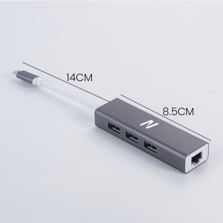 NECTUS USB Type C 3.0 Gigabit RJ45 Ethernet Network Adapter 3 Ports USB 3.0